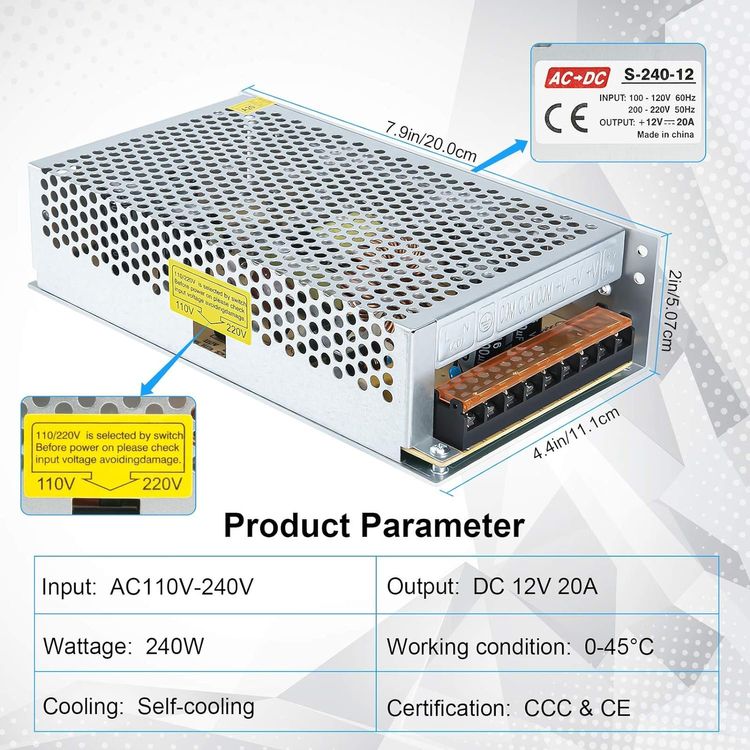 Kingwen Schaltnetzteil 12V 20A Netzteil 240W LED Trafo | Kaufen auf Ricardo