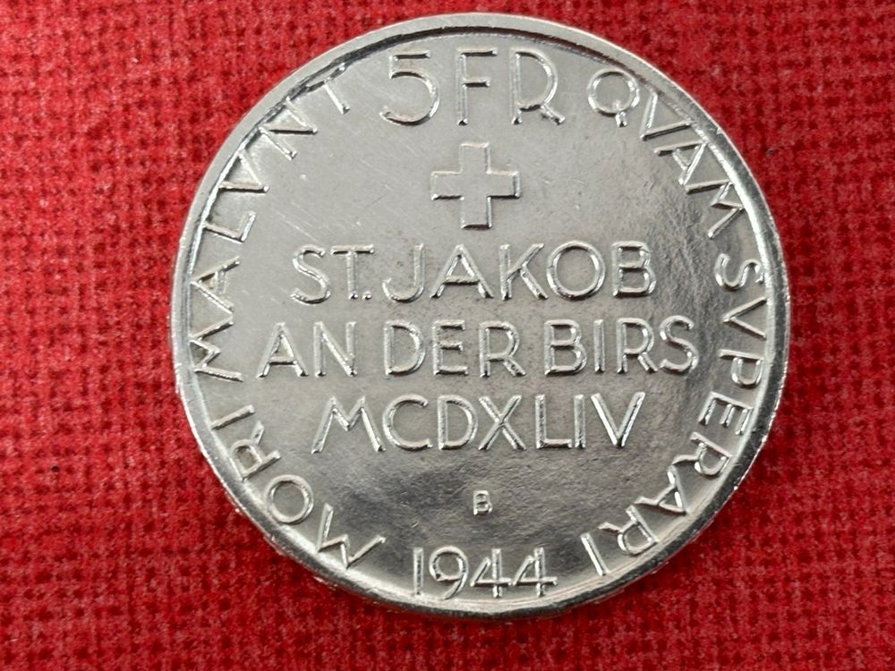 5 Franken Gedenkmümze 1944 St.Jakob Silber TOP (Gebraucht) in Ormalingen für CHF 19.95 – mit ...