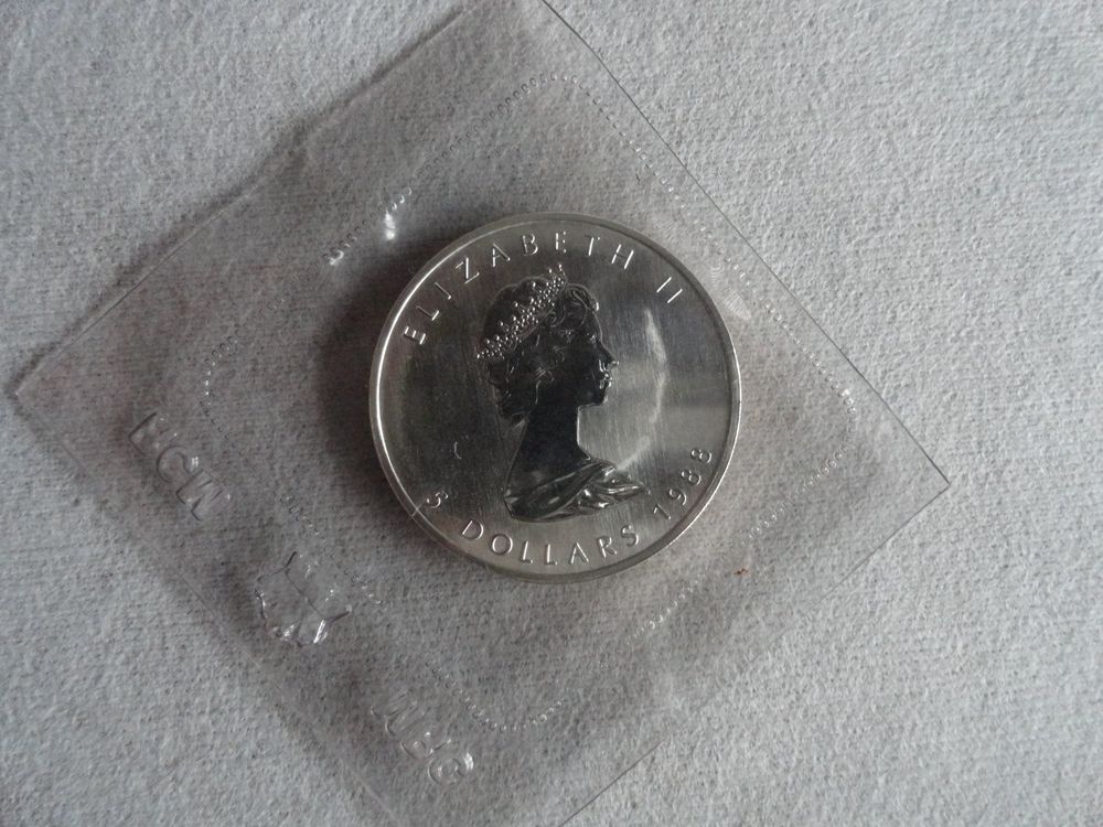 Silbermünze Kanada Maple Leaf 5 Dollars 1988 - Elizabeth II (Neu und ...