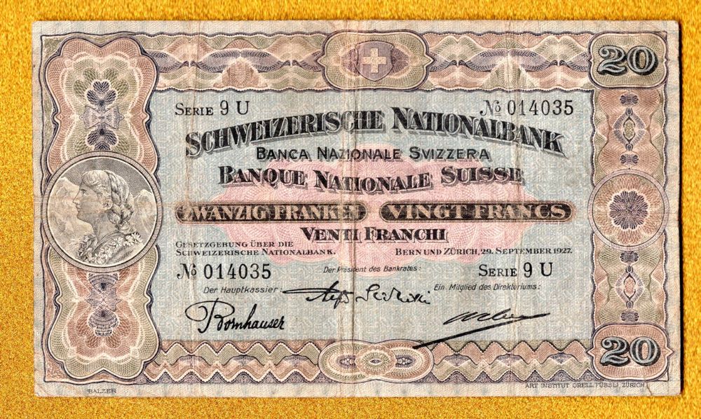 Schweizer noten 20 franken 1927 selten (Gebraucht) in Leibstadt für CHF ...