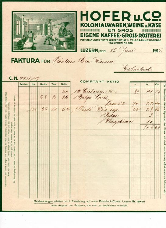 Hofer u. Co. Kaffee-Gross-Rösterei Luzern 1915 (Gebraucht) in Wolhusen für CHF 6 – mit Lieferung ...