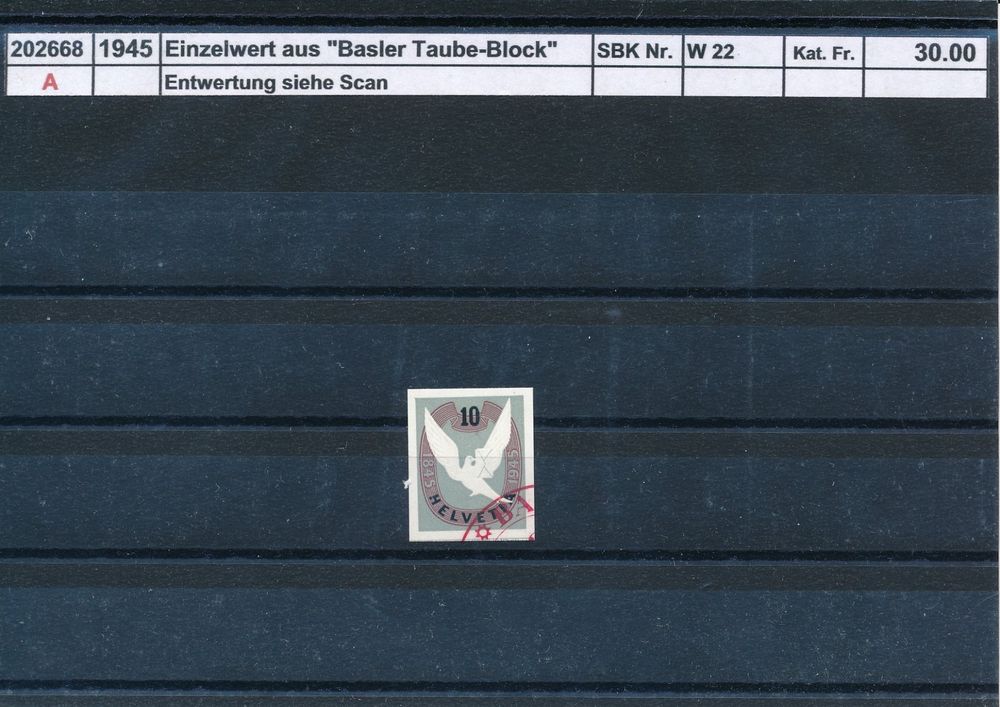 1945 Einzelwert aus "Basler Taube - Block", gestempelt | Kaufen auf Ricardo