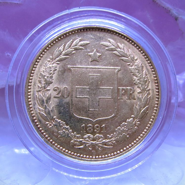 Siebter Jahrgang: 20er Goldhelvetia 1891 in vorz bis -unz | Kaufen auf Ricardo