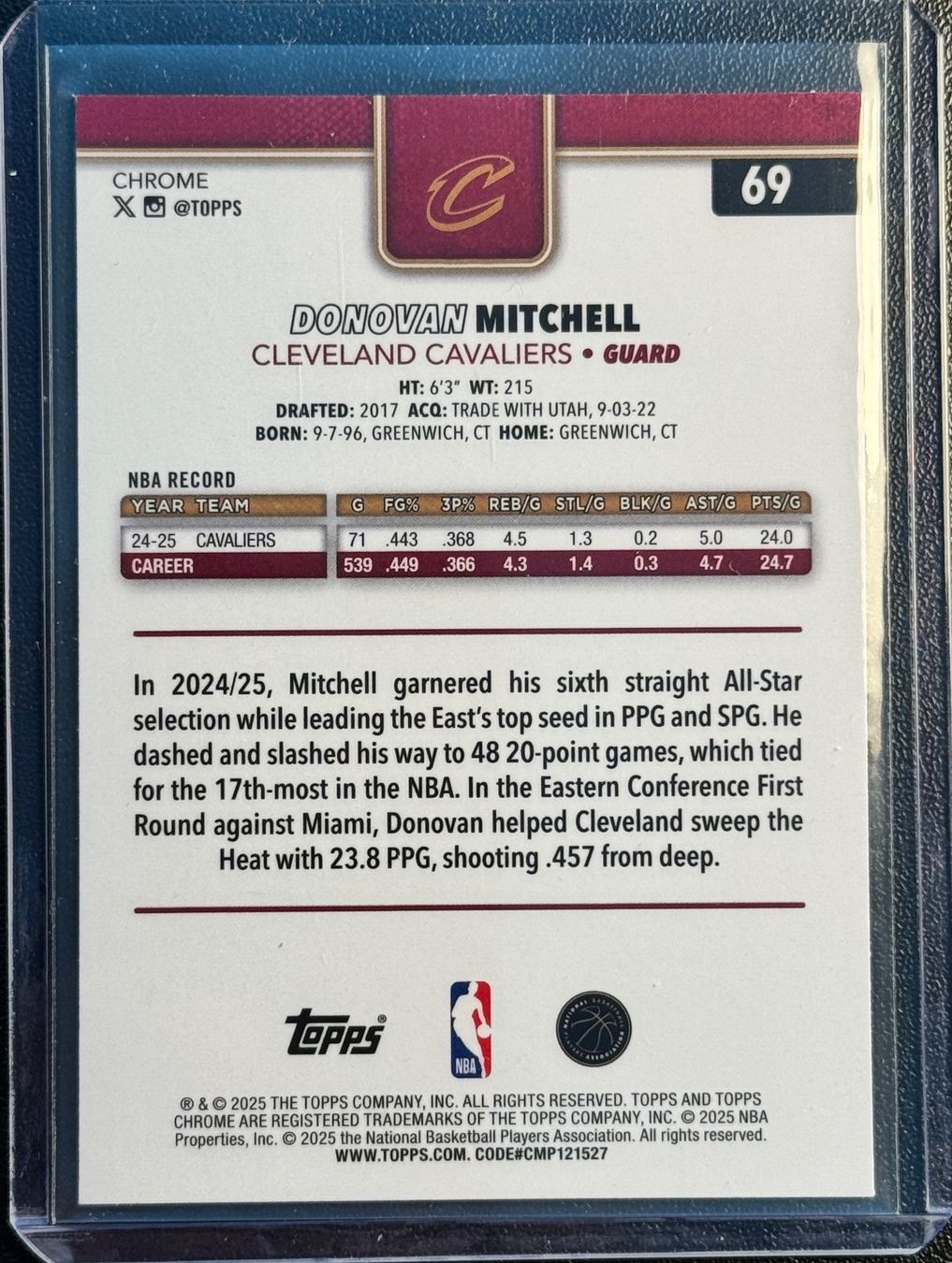 2025 Topps Chrome #69 Donovan Mitchell Yellow Refractor /275 (Neu ...