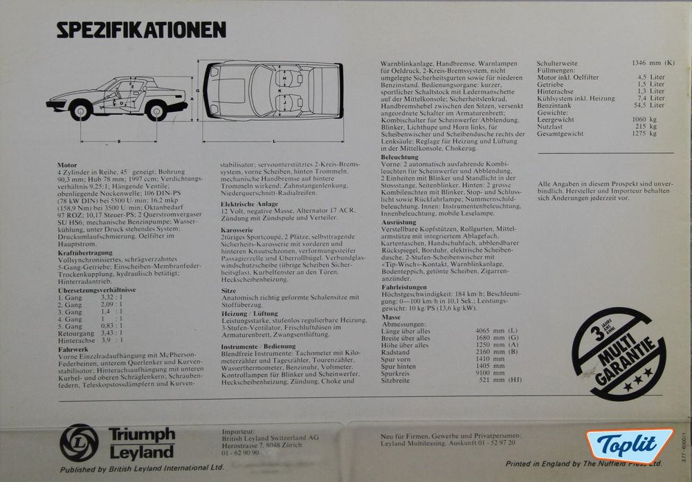 ORIGINAL NEUWAGEN PROSPEKT - TRIUMPH TR7 - AB 03.1977 - DE (Gebraucht ...