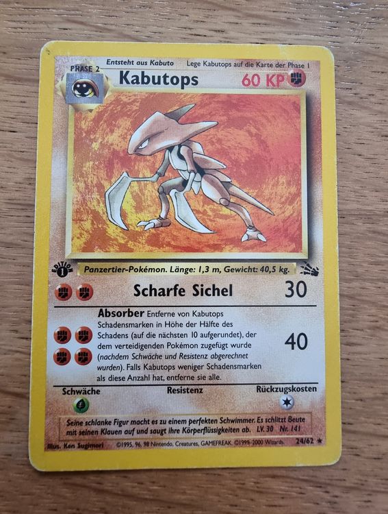 Pokémon Kabutops 24/62, 1.Edition Fossil DE | Kaufen auf Ricardo