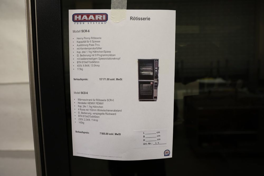 Henny Penny Rotisserie Drehspiess-Ofen NEU SCD-6 SCR-6 Spies (Neu und ...