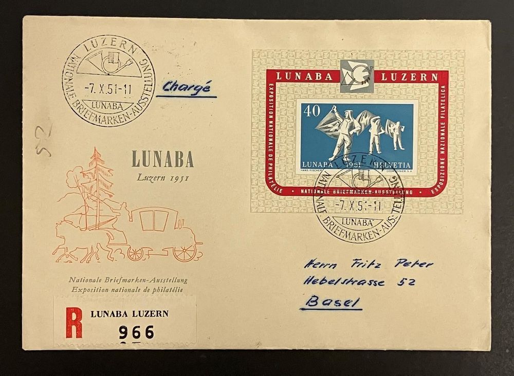 LUNABA BLOCK 1951 AUF BRIEF ⦿ (Neu (gemäss Beschreibung)) in Oberwil BL für CHF 24 – mit ...