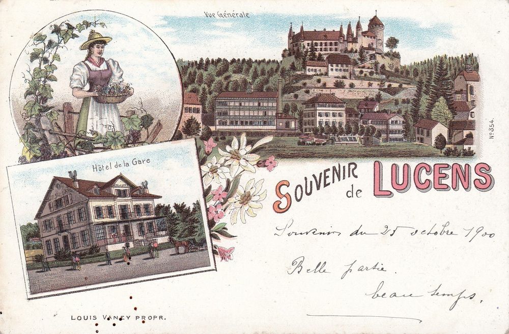 Lucens VD et Hôtel de la GARE / costume Litho en 1900 | Kaufen auf Ricardo
