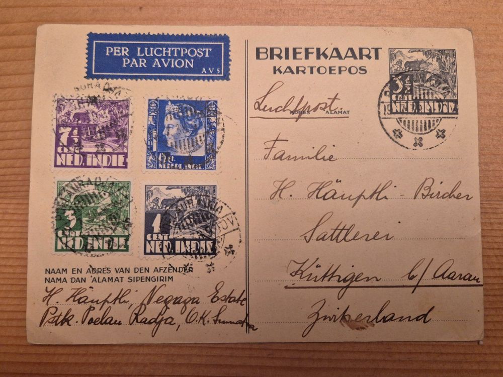Ned.Indien-Schweiz Luftpostkarte aus 1938 Zustand gem.Bilder (Gebraucht) in Oberuzwil für CHF 1 ...