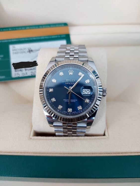 Rolex Datejust 41mm Edelstahl, blaues Ziff. mit Diamanten (Gebraucht ...