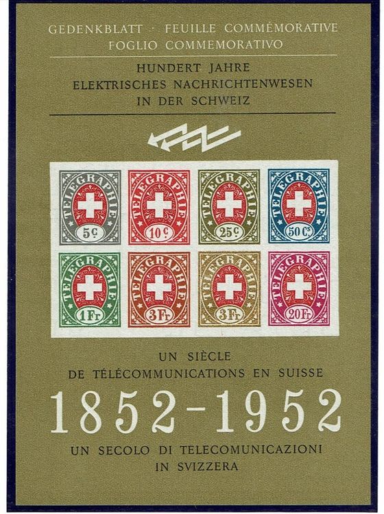 REID4/Feuille souvenir 100 ans Télécomm. 1852-1952 (Gebraucht) in Neuchâtel für CHF 32 – mit ...