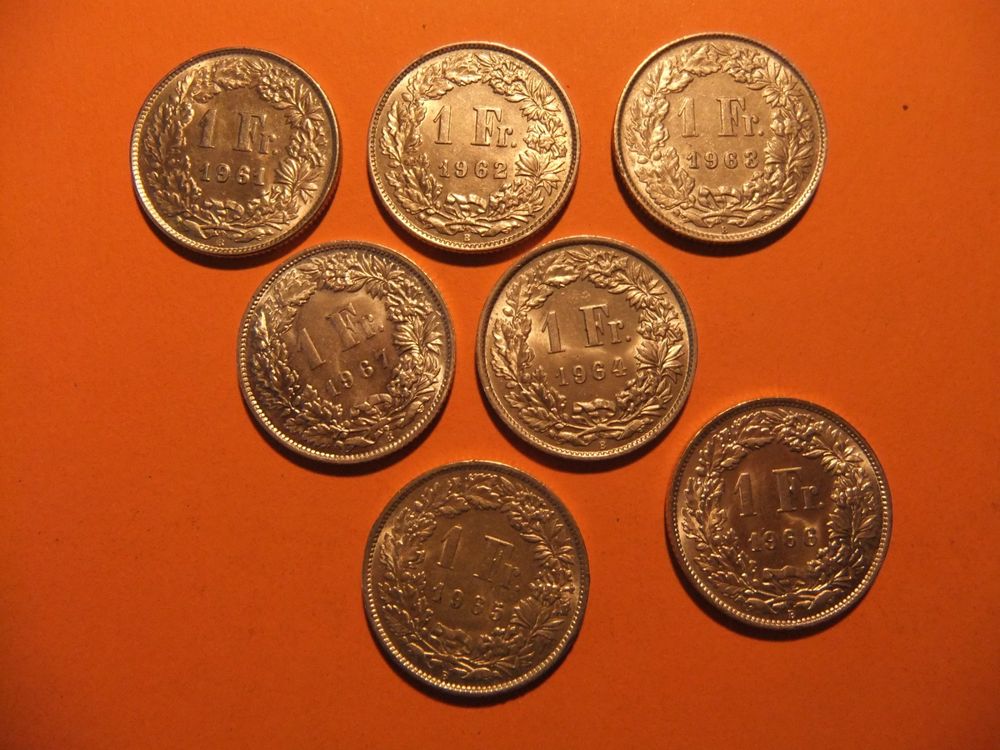 7 Stück fast neuwertige Schweizer 1 Fränkler (Gebraucht) in St. Niklaus VS für CHF 23 – mit ...