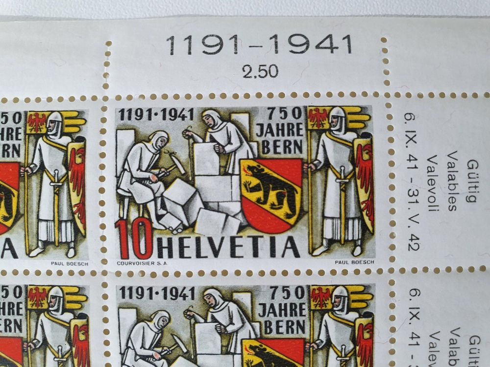 Bern 750 Jahre (1941), Originalbogen: mit 4 Abarten (Neu (gemäss Beschreibung)) in Uster für CHF ...