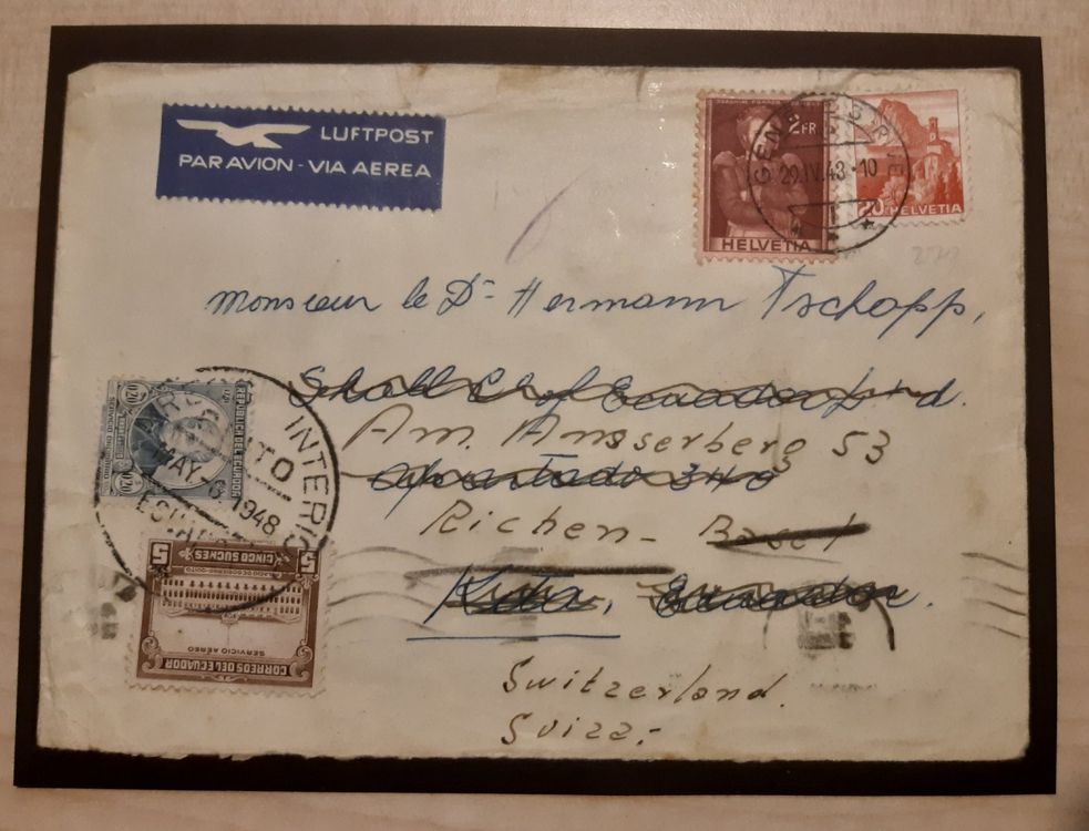 LUFTPOSTBRIEF NACHSENDUNG SCHWEIZ-ECUADOR APRIL/MAI 1943 | Kaufen auf ...