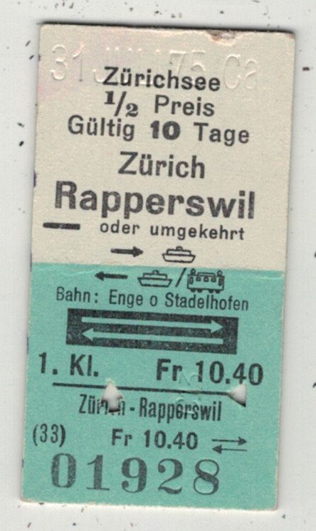 Billet SBB-CFF / Zurich-Rapperswil (Gebraucht) in La Tour-de-Peilz für CHF 1 – mit Lieferung auf ...