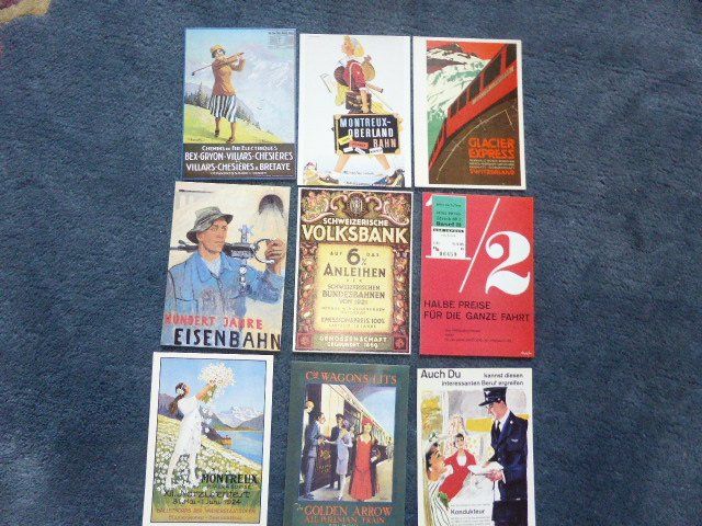 Bahnen,9 Repro-Plakat-karten,Kondukteur,Billet,Tourismus (Gebraucht) in Lausen für CHF 3 – mit ...