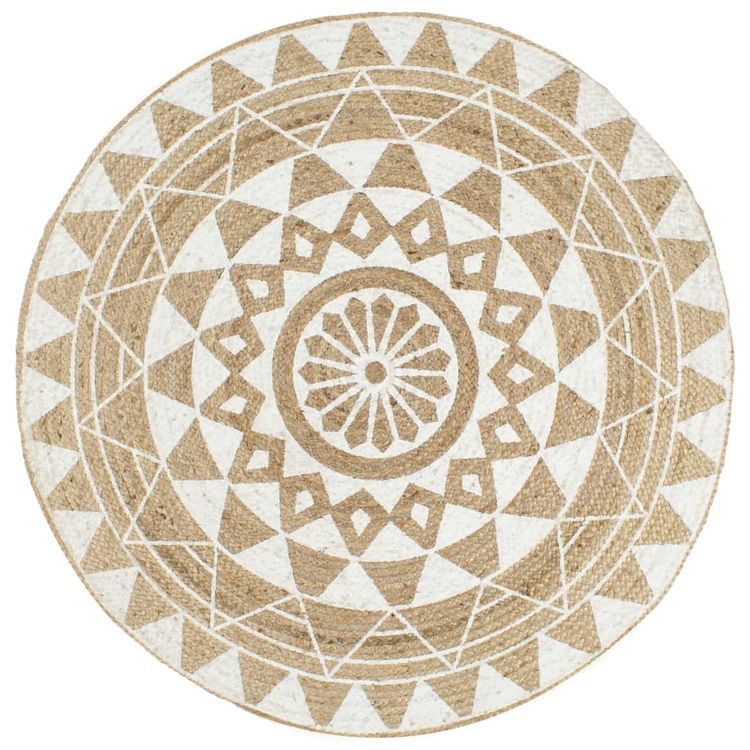 Teppich Handgefertigt Jute mit weißem Aufdruck 150 cm (Neu und ...