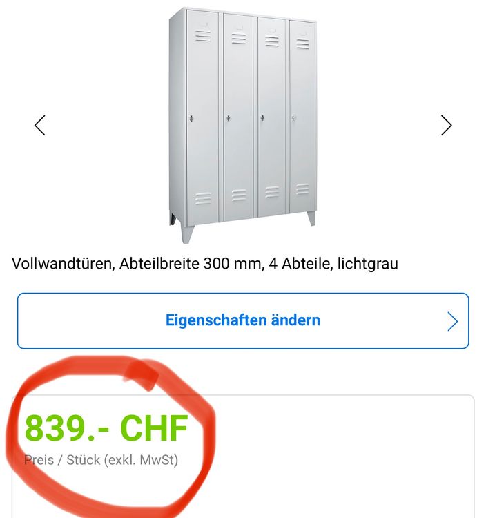 neuer 4er Stahlspind Garderobenschrank statt 839.- (Neu (gemäss Beschreibung)) in Necker für CHF ...