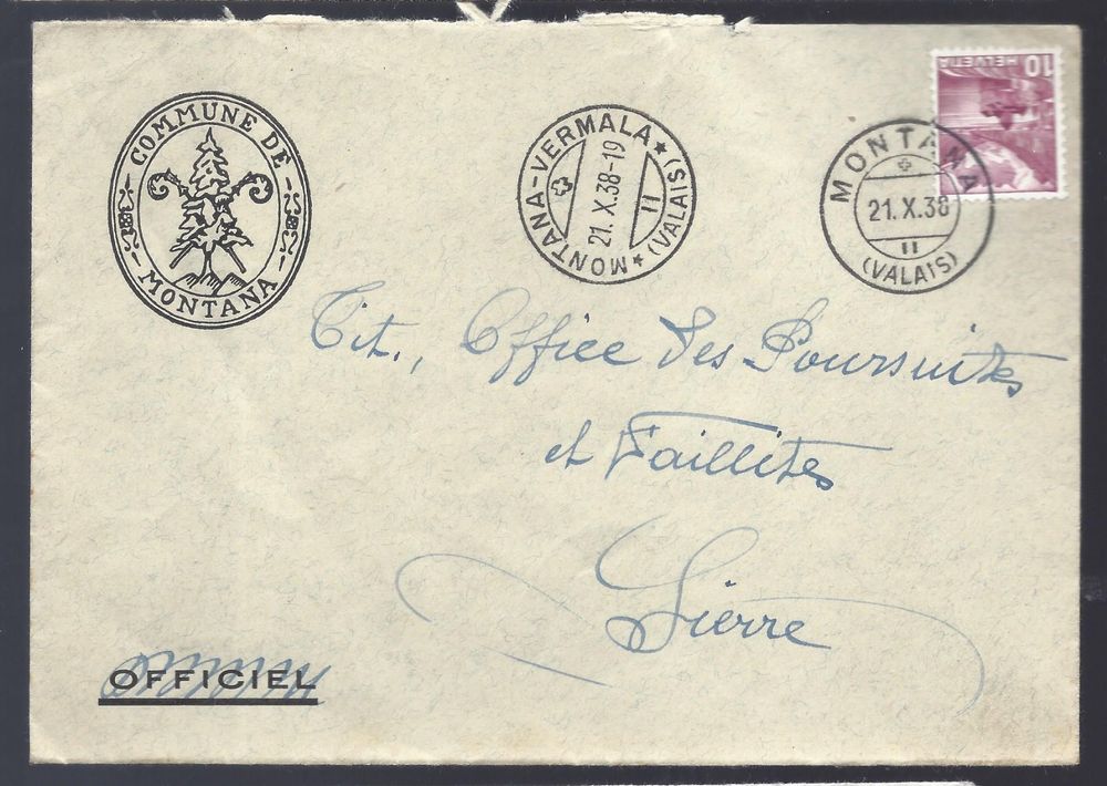 Lettre MONTANA-VERMALA - SIERRE 1938 (Gebraucht) in Les Valettes für ...