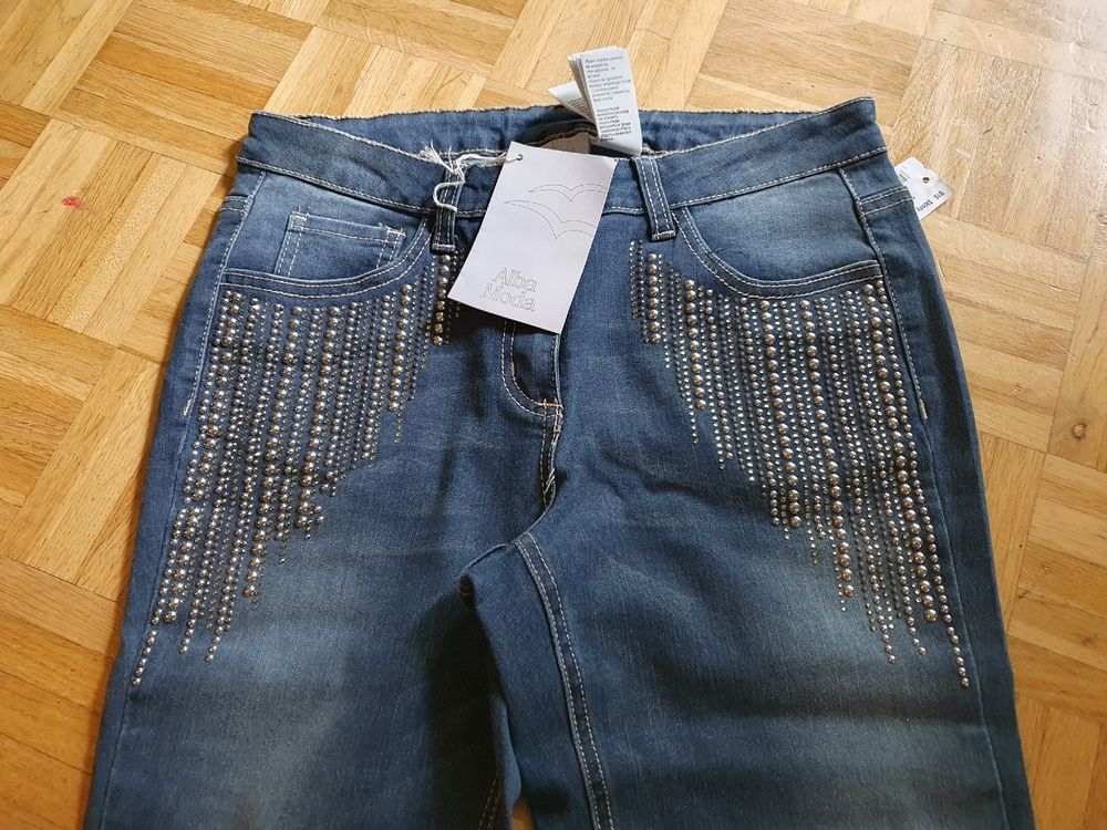 neue Skinny Jeans mit Strass von Alba Moda (Neu und originalverpackt ...