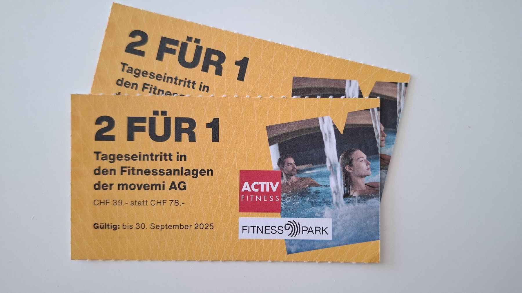 2x: 2 für 1 Tageseintritt Fitnesspark bis Sept. 2025 (Neu und originalverpackt) in Emmen für CHF ...