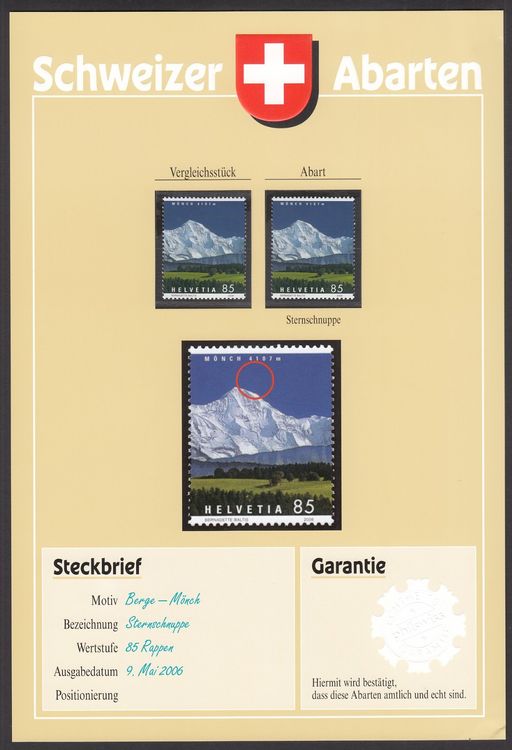 Abart: Mönch mit Sternschnuppe / postfrisch mit Garantie (Neu und originalverpackt) in Brienz BE ...