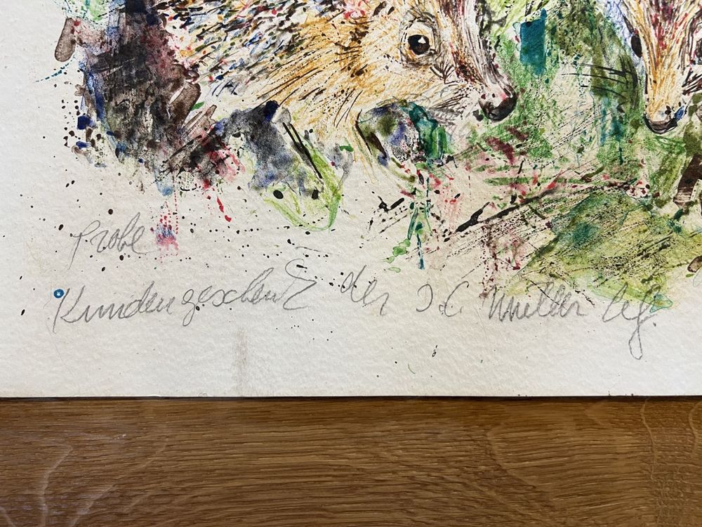 Grosses Fritz Hug Original Bild 1972 Blumenwiese mit Igeln (Gebraucht ...