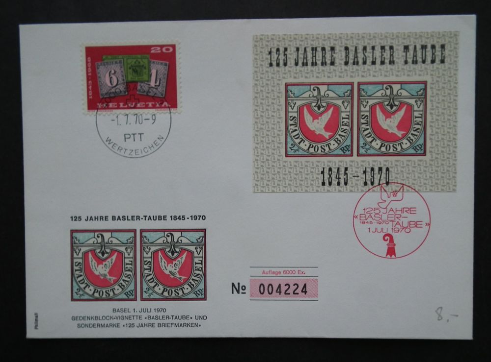 1970 125-Jahre Basler Taube Gedenkblock-Vignette | Kaufen auf Ricardo