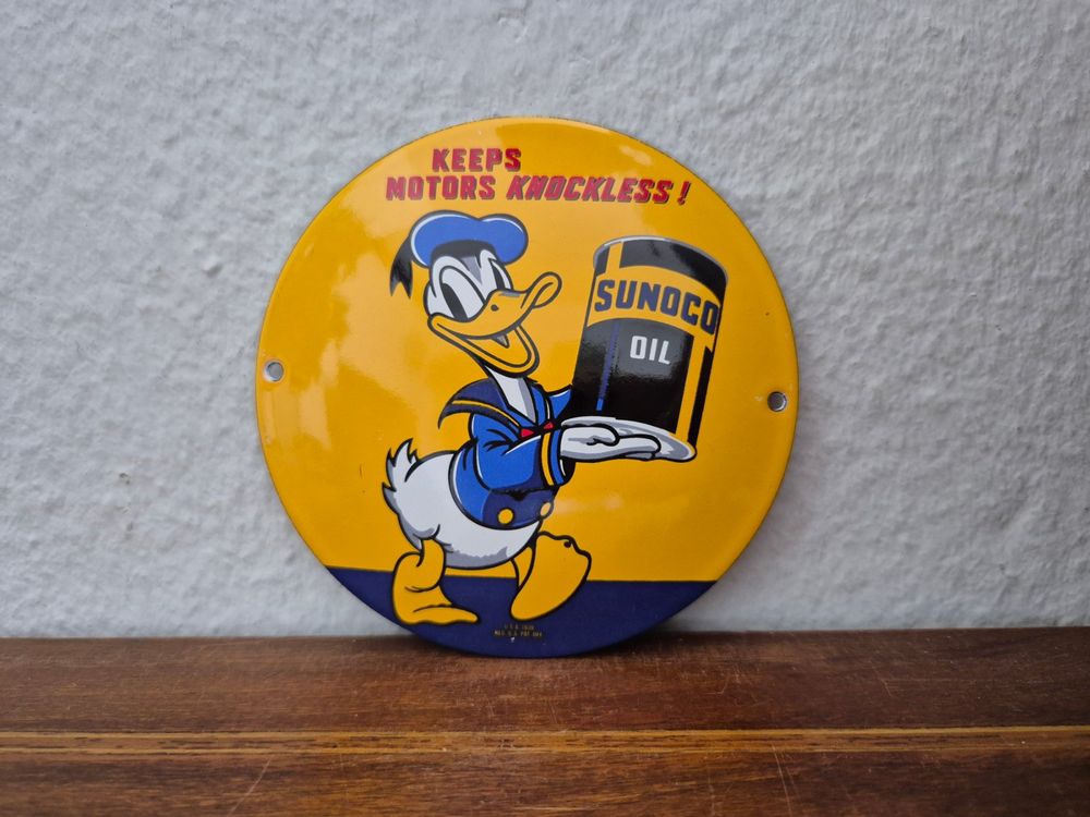 Emailschild Sunoco Oil Zapfsäule Donald Duck Emaille Schild | Kaufen ...