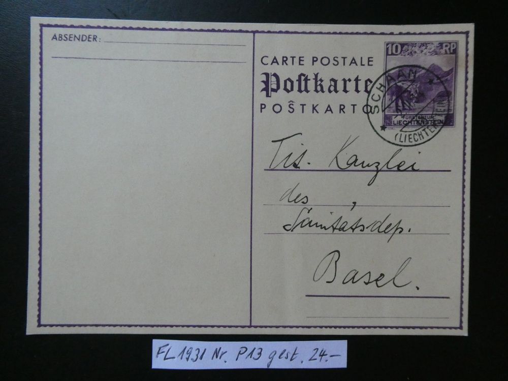 FL 1931 Postkarte Nr. P13 gestempelt (Gebraucht) in Lausen für CHF 4 – mit Lieferung auf Ricardo ...