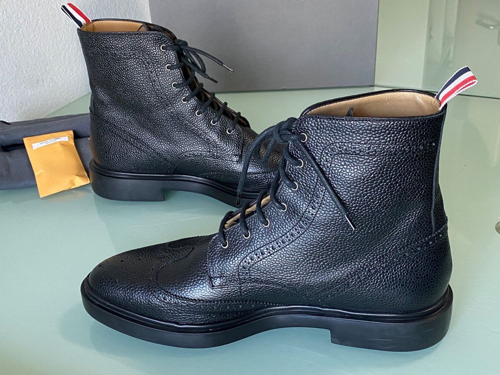 THOM BROWNE Ankle Schwarz Grain Leder Stiefel Boots 44 NEUE (Gebraucht ...