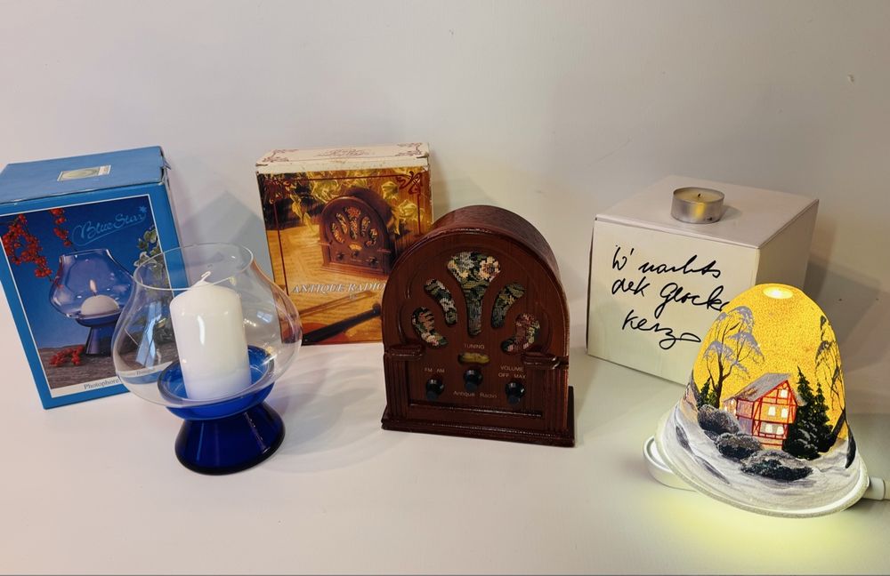 Deko-Set: Handbemalte Glaskuppel + Radio + Blue Star (Neu (gemäss ...
