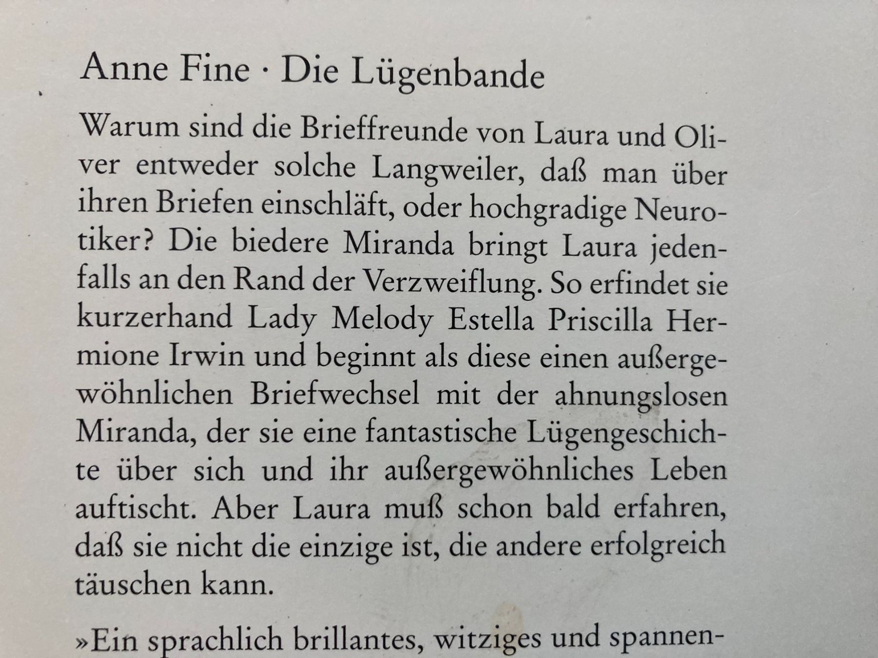 Anne Fine : Die Lügenbande Taschenbuch (Gebraucht) in Subingen für CHF ...