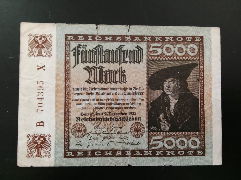 Billet ancien 5000 Mark 1922 Reichsbanknote Allemagne Weimar | Kaufen ...