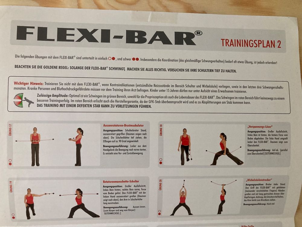 Flexi-Bar Schwingstab (fast nicht gebraucht!), Trainingsplan (Neu (gemäss Beschreibung)) in ...