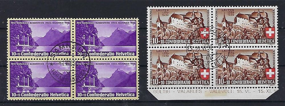 Pro Patria Viererblocks 1938 - 1939 gestempelt 15100 | Kaufen auf Ricardo