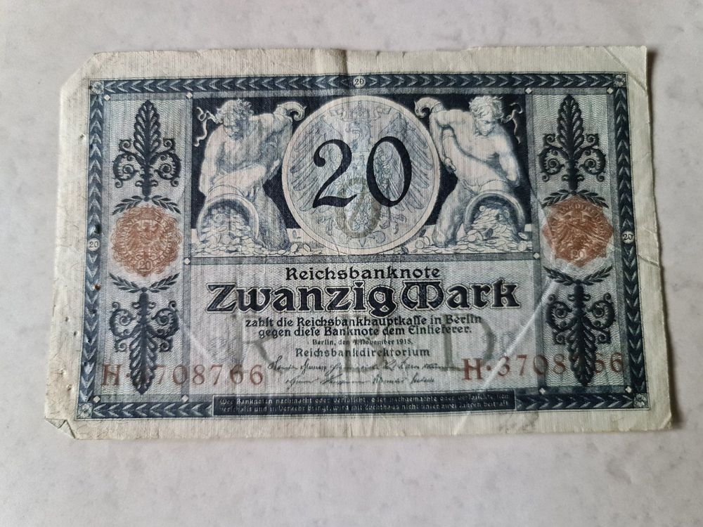 Reichsbanknote zwanzig Mark 1915 (Gebraucht) in Schneisingen für CHF 3 ...