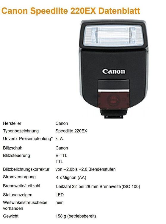 Canon Speedlite 220EX Blitzgerät auch als MasterAuslöseblitz (Gebraucht ...
