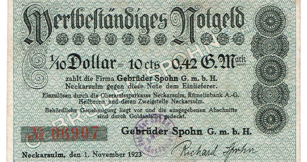 Neckarsulm 0.42 Goldmark 01.11.1923 VZ+-VZ++ (Gebraucht) in Steffisburg ...