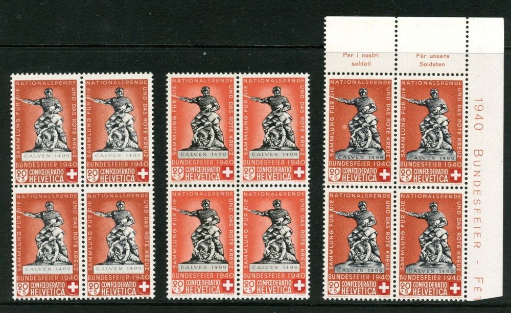 PRO PATRIA 3 VIERERBLOCKS 1940 - ALLE VARIANTEN ** FR. 156.- (Neu (gemäss Beschreibung)) in ...
