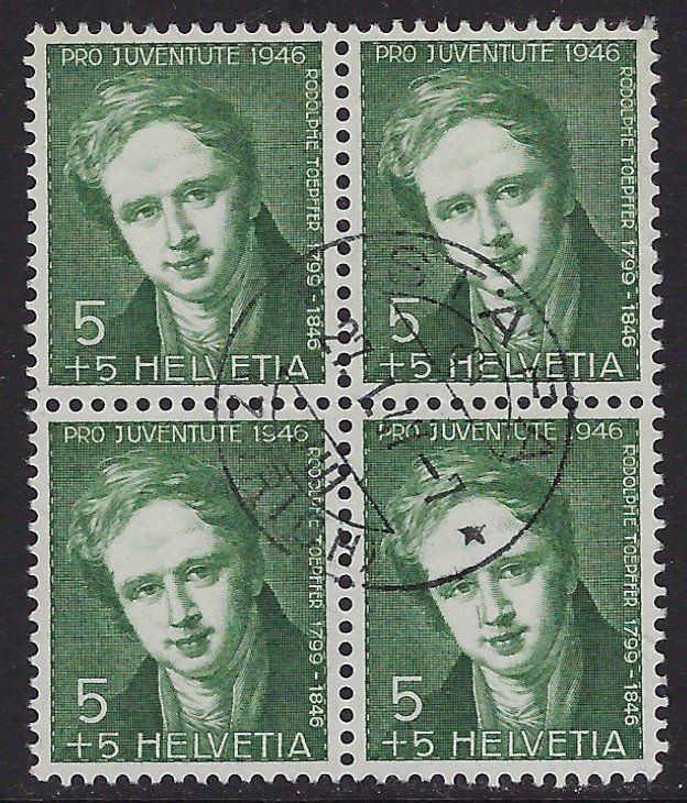 Pro Juventute 1946 4er-Block gestempelt ʘ ZNr. 117 mit Abart (Gebraucht) in Wädenswil für CHF 1. ...