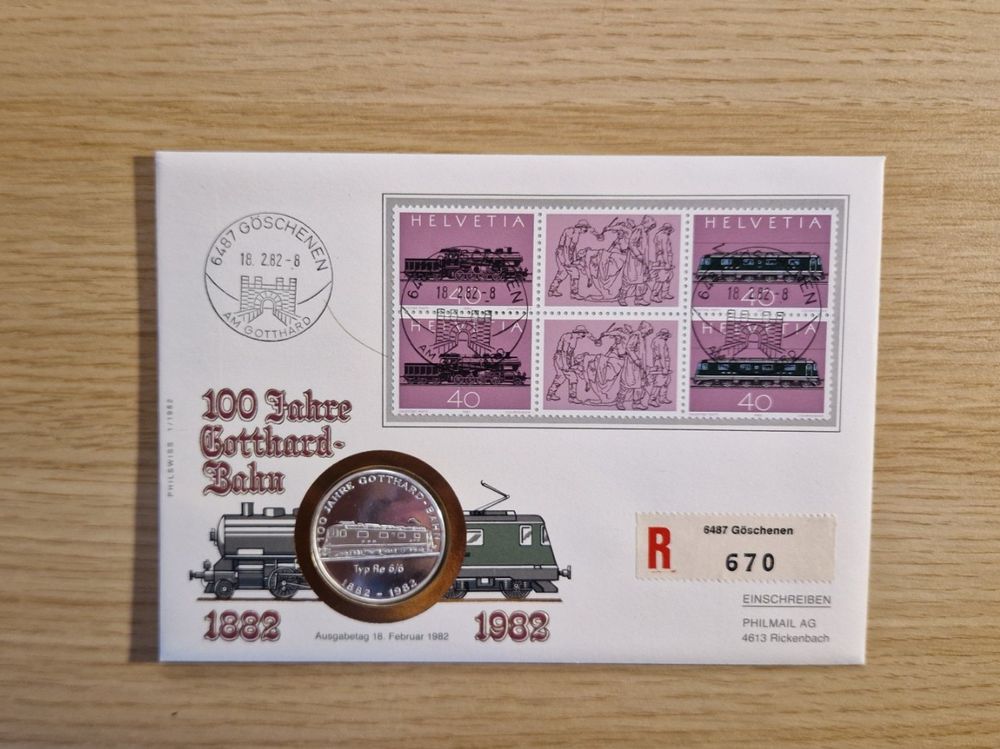 Numisbrief 100 Jahre Gotthardbahn 1882 1982 (Gebraucht) in Ortschwaben für CHF 20 – mit ...