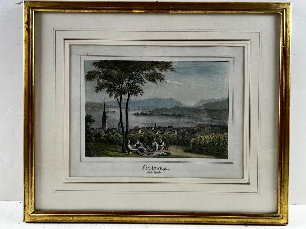 Altkolorierter Stich Richterswil Echtgoldrahmen (Gebraucht) in Neuhausen am Rheinfall für CHF 15 ...