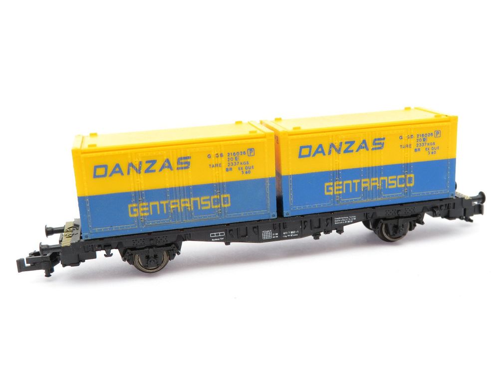Fleischmann Spur N 2achs. Flachwagen m 2x Container "Danzas" (Gebraucht ...