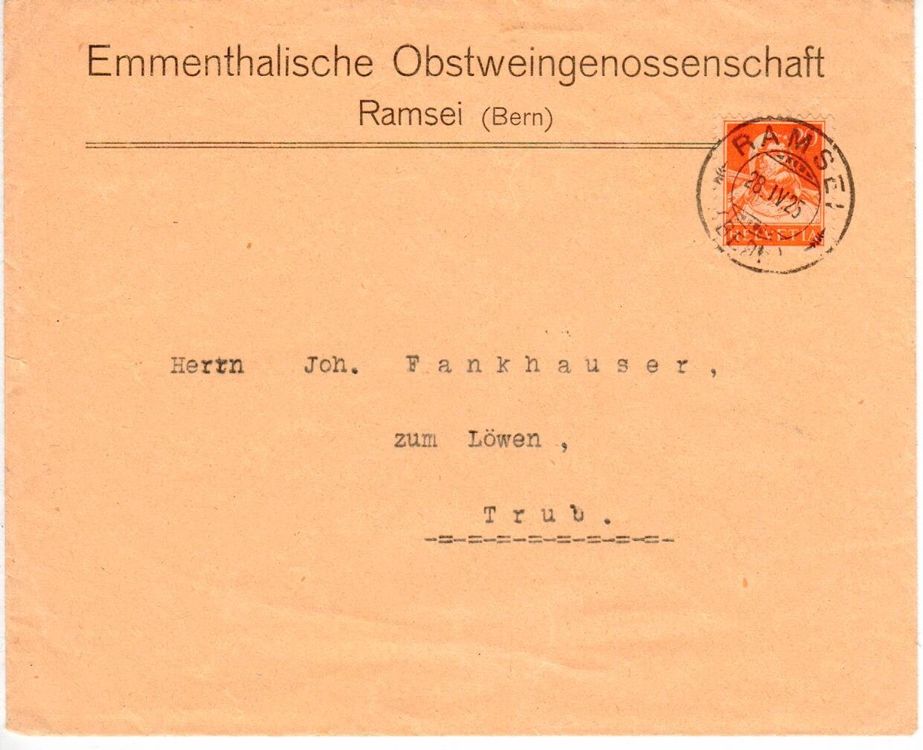 Emmenthalische Obstweingenossenschaft Ramsei 1925 nach Trub (Gebraucht ...
