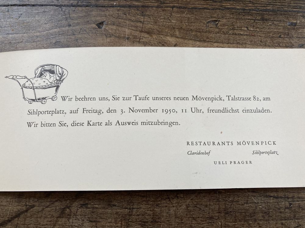 Mövenpick Einladungskarte 1950 von Ueli Prager | Kaufen auf Ricardo