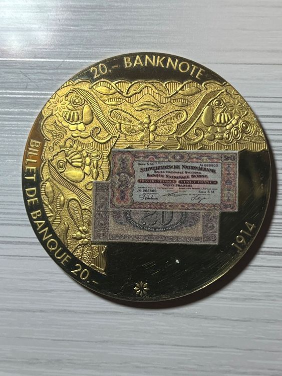 Schweizer Gedenkmüze 20 Fr. Banknote 1914 Rarität! (Gebraucht) in ...
