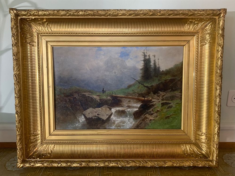 Gustave Castan 1823 – 1892 , Berglandschaft mit Bach (Gebraucht) in ...