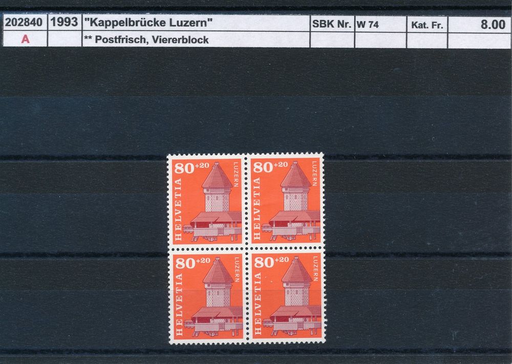 1993 "Kappelbrücke Luzern" - Viererblock | Kaufen auf Ricardo